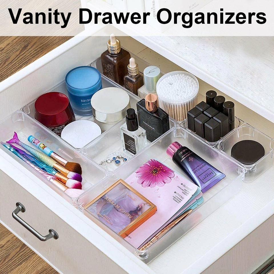 14PCS Clear Plastic Drawer Organizer Tray for Kitchen Vanity Office ...