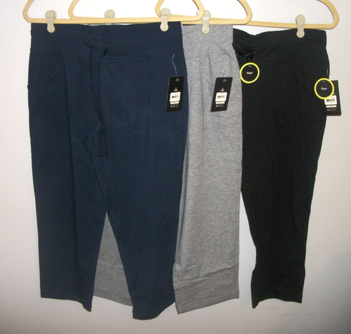 NEW WITH TAGS LOT OF 3 WOMENS KNIT CAPRIS BLACK GREY BLUE ATHLETIC ...