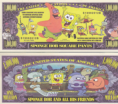 SPONGE BOB Novelty Dollar Bill comes In a Free Soft Polly Sleeve | eBay