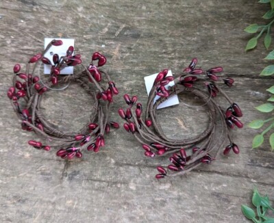 2 Country Primitive BURGUNDY Pip Berry Taper CANDLE RING 1.5" Napkin ...