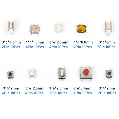 100 Pcs Micro Switch Kit - Normally Open Tactile Micro Momentary Push ...
