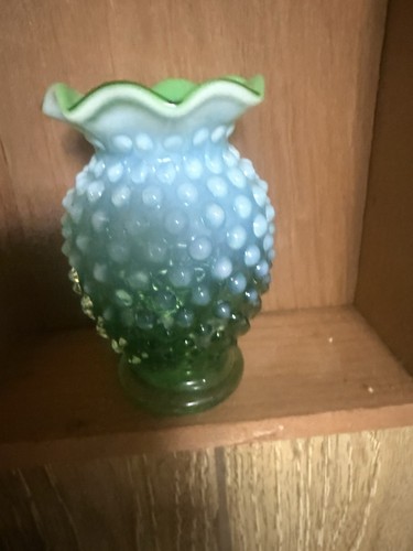 ANTIQUE VINTAGE OLD FENTON HOBNAIL GREEN OPALESCENT ART GLASS FLOWER ...
