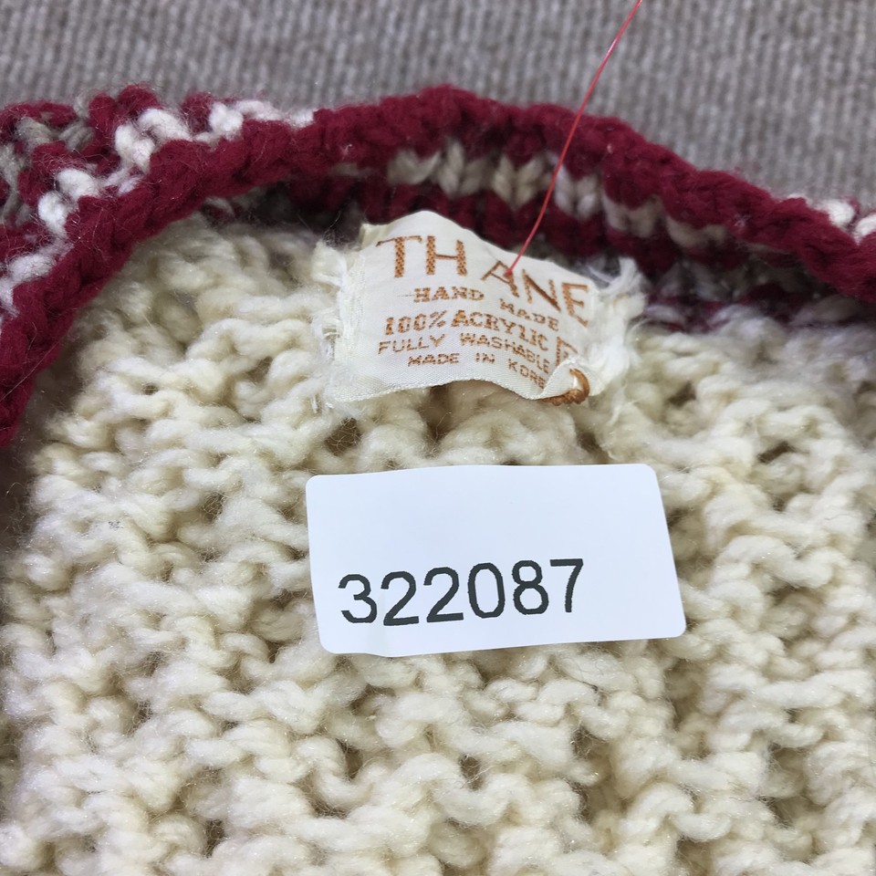 Vintage Thane Sweater Mens Large Cream Maroon Cable Knit Pullover ...