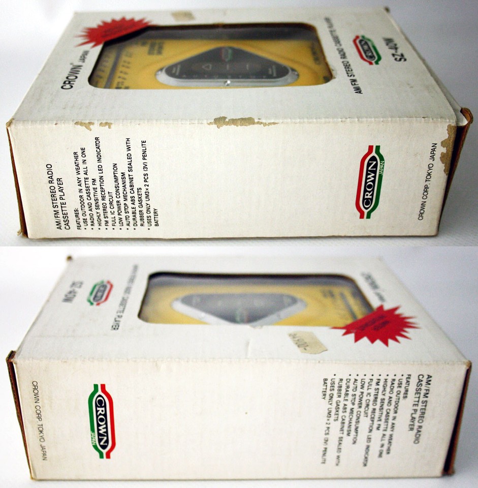 VINTAGE 80'S CROWN WALKMAN AM/FM STEREO RADIO CASSETTE PLAYER SZ 40W ...