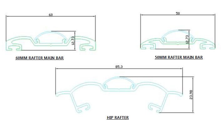 Hip Screw down Rafter Glazing Bar for 4mm- 35mm Glazing / Polycarbonate ...