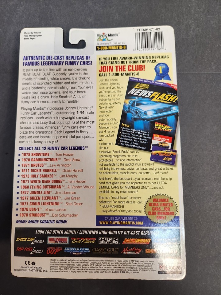 Johnny Lightning Funny Car Legends Gene Snow's Rambunctious; NHRA; NIB ...