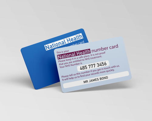 National Health number plastic card - doctor nurse staff replacement ID ...