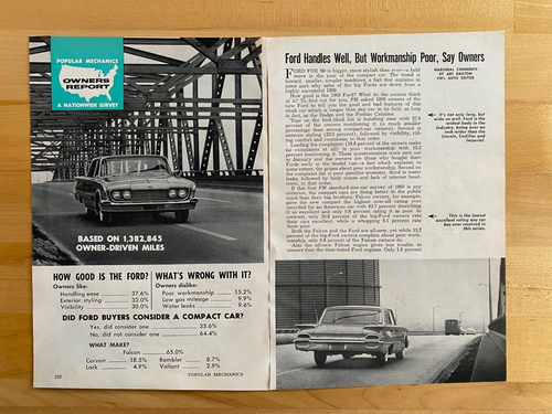 1960 Original Print 8 Page Article Ford Owner's Report Survey | eBay