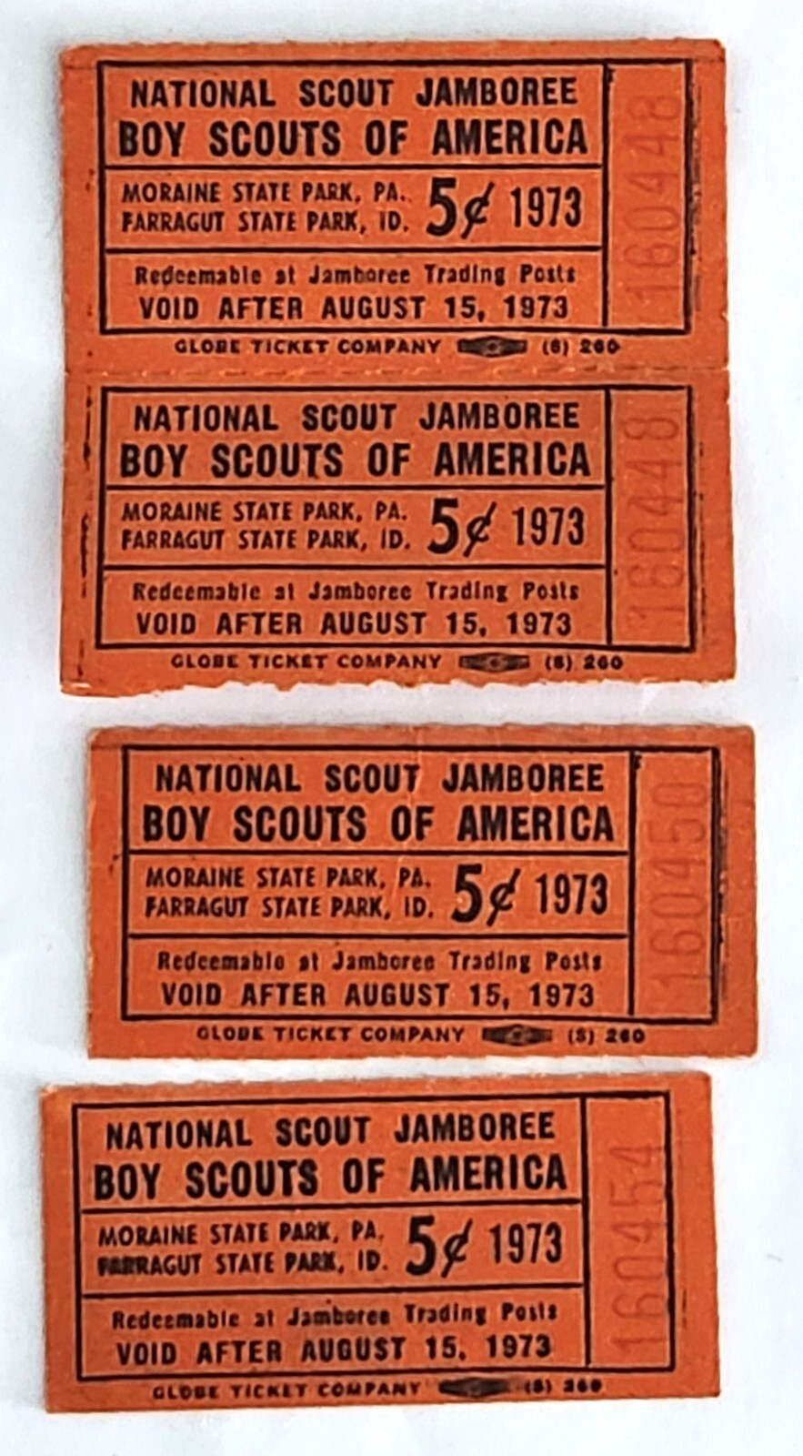 National Jamboree 1973 (4) 5-cent Trading Post Tickets BSA | eBay