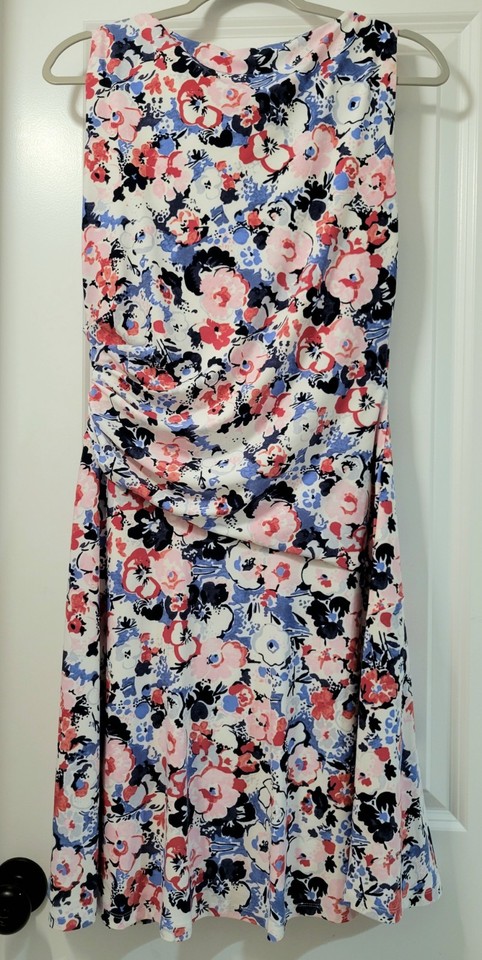FLORAL PRINT Lauren Ralph Lauren Sleeveless Lined A-Line Dress Ruched ...