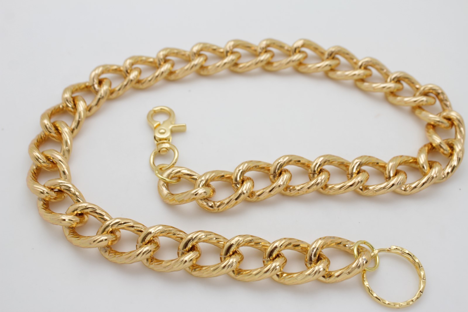 Men Gold Long Wallet Chain Metal Textured Link KeyChain Chunky Jean ...