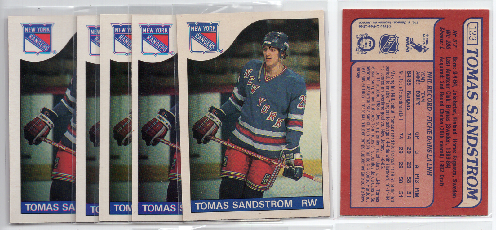 1X THOMAS SANDSTROM 1985 86 O Pee Chee #123 RC Rookie NM-NMMT many ...