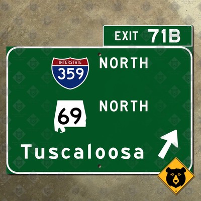 Alabama Interstate 359 State Route 69 Tuscaloosa exit highway road sign ...