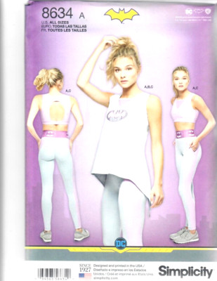 Simplicity Pattern 8634 Batgirl Sports Bra 30A-44G Knit Top Leggings XS ...