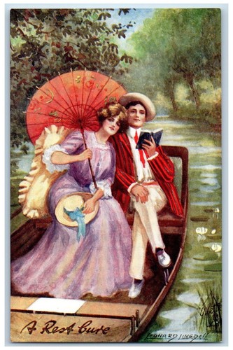 Leonard Lindell Signed Postcard Couple Boating A Rest Cure Oilette Tuck ...
