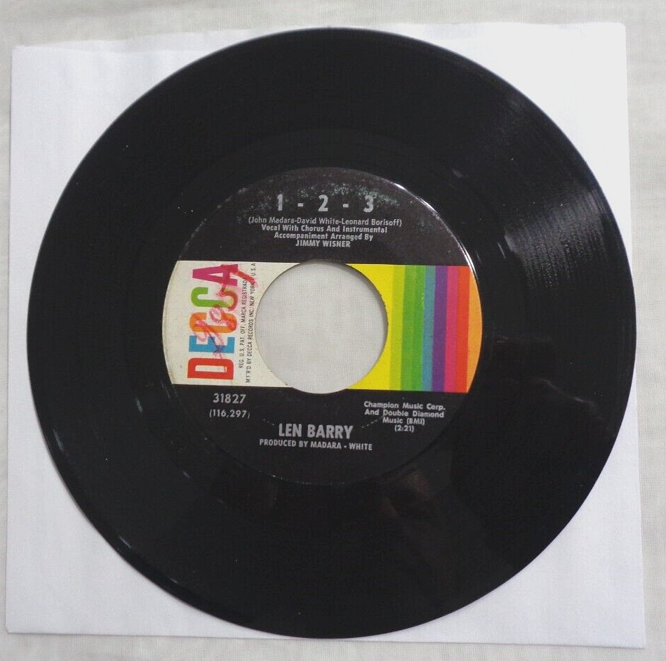 Len Barry: 1-2-3 b/w Bullseye 1965 Decca Records 31827 Gloversville ...