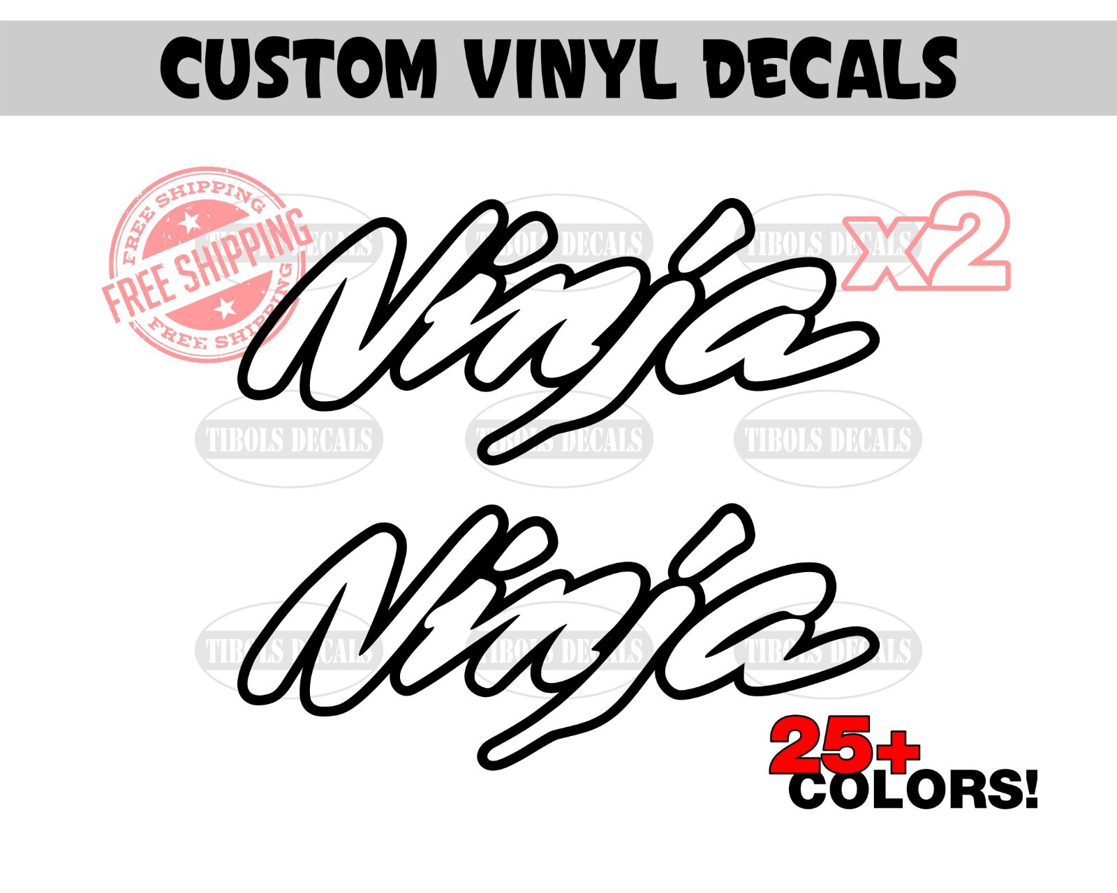 2x Kawasaki Ninja Outlined Decals Kawasaki Ninja Stickers Helmet ...