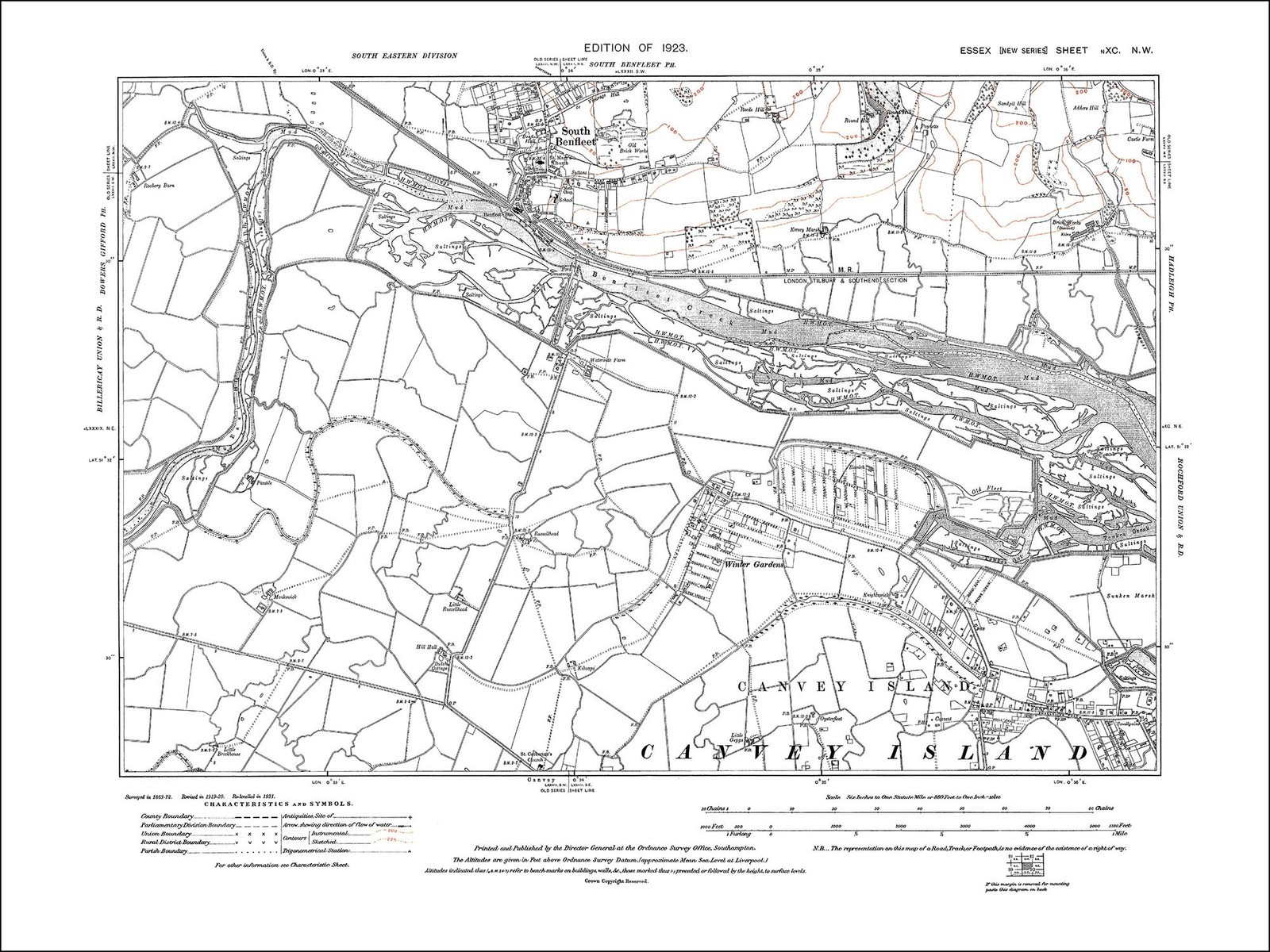 Old map South Benfleet (S), Canvey Island Winter Gardens, Essex 1923 ...
