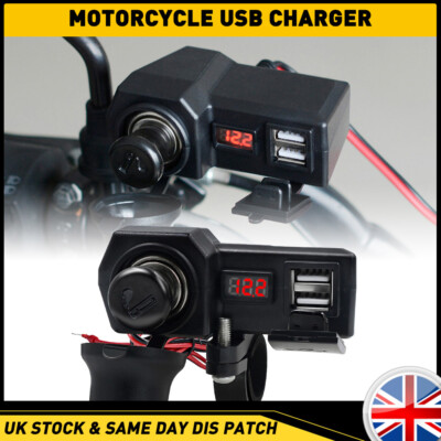Dual Waterproof USB Port Motorbike Motorcycle Charger Socket Black ...