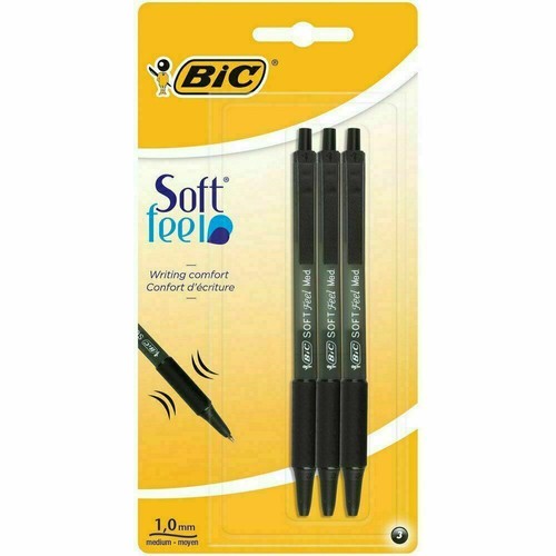 BIC Ball Pens 3 Pack Black Medium Retractable Soft Feel 1mm Point Size ...