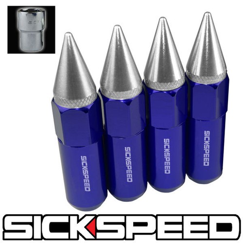 SICKSPEED 4 PC BLUE/POLISHED SPIKED ALUMINUM 60MM LOCKING LUG NUTS 14X1 ...
