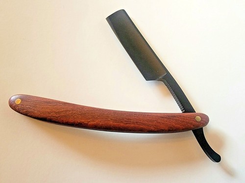 NEW Straight Razor Black Surgical Steel with Cherry Wood Handle Y&S ...