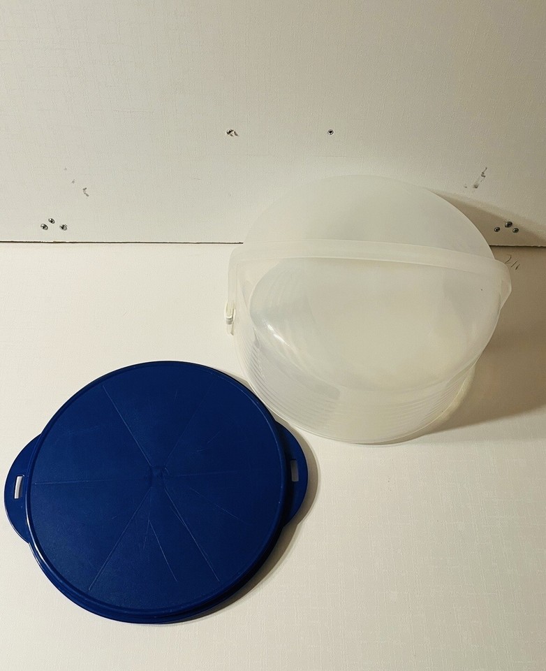 Tupperware Round Cake Taker Blue Clear Locking Lid 12 Inch 3062 3063 ...