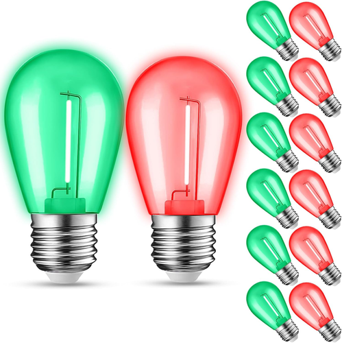 12-Pack Red Green String Light Bulbs, Patio String Light Replacement ...