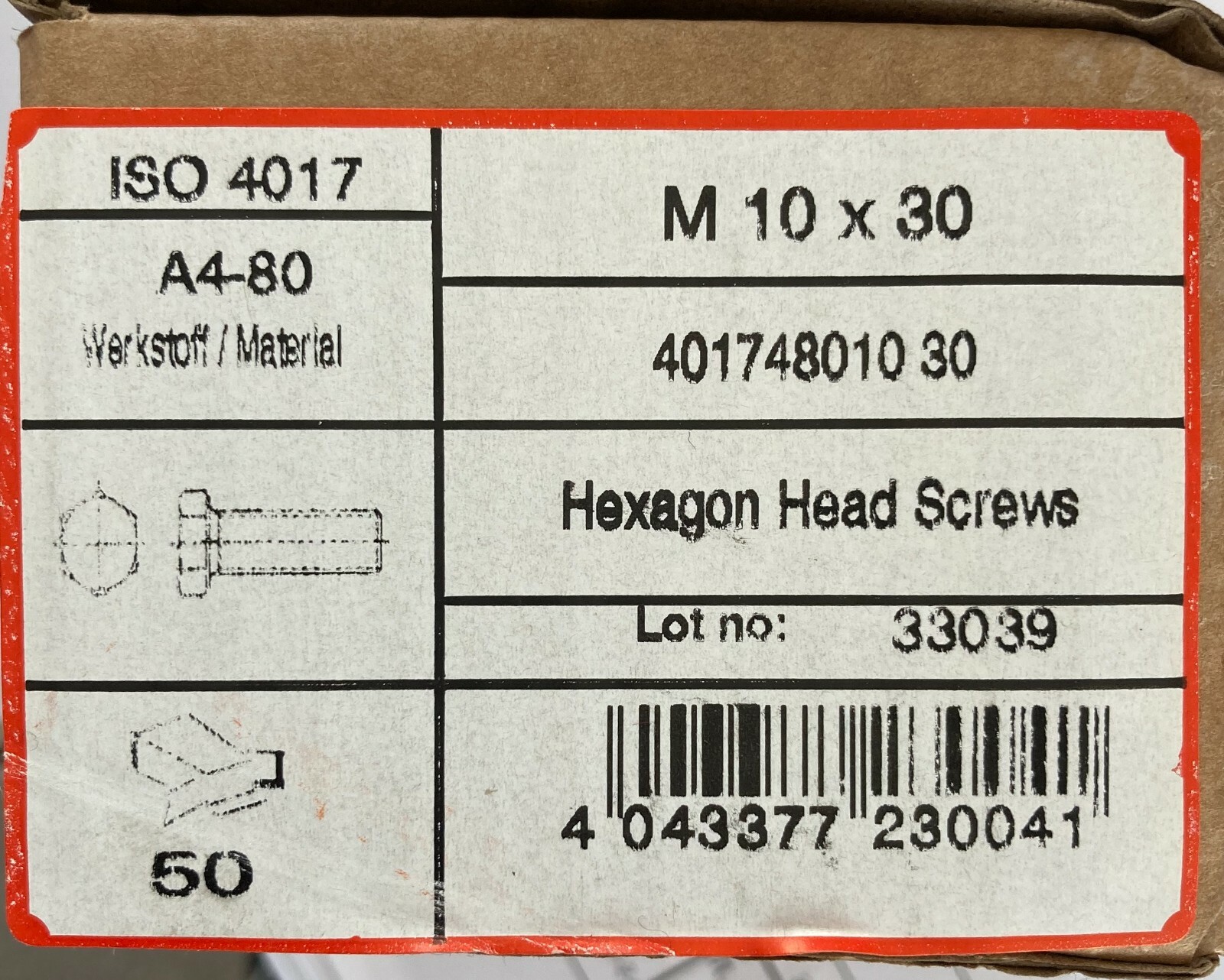 Hex head M10x30 bolts screws 10mm 30mm long machine bolts Stainless 100 ...