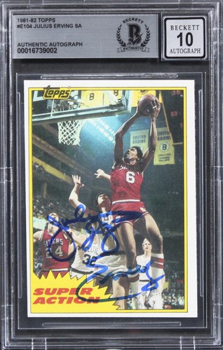 76ers Julius "Dr. J." Erving Signed 1981 Topps #E104 Card Auto 10! BAS ...