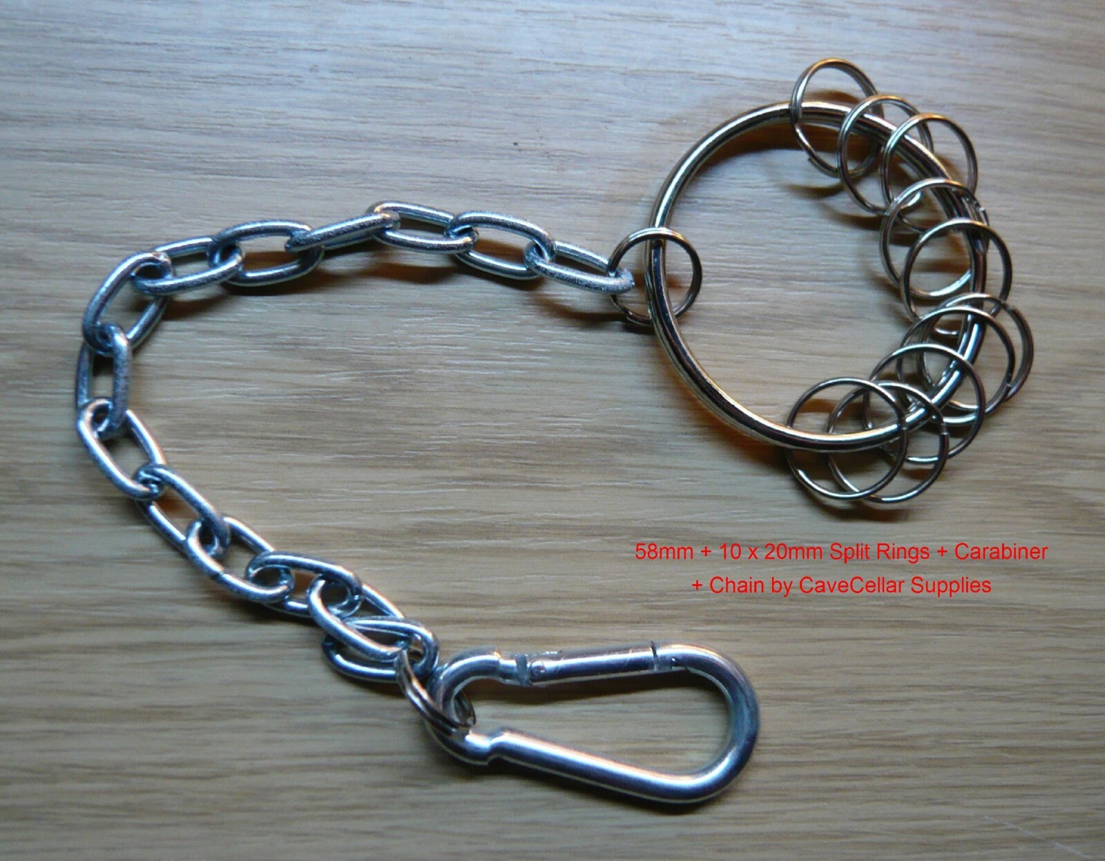58mm LARGE STRONG JAILERS KEY RING CHAIN 310mm lg WITH SPLIT RINGS ...