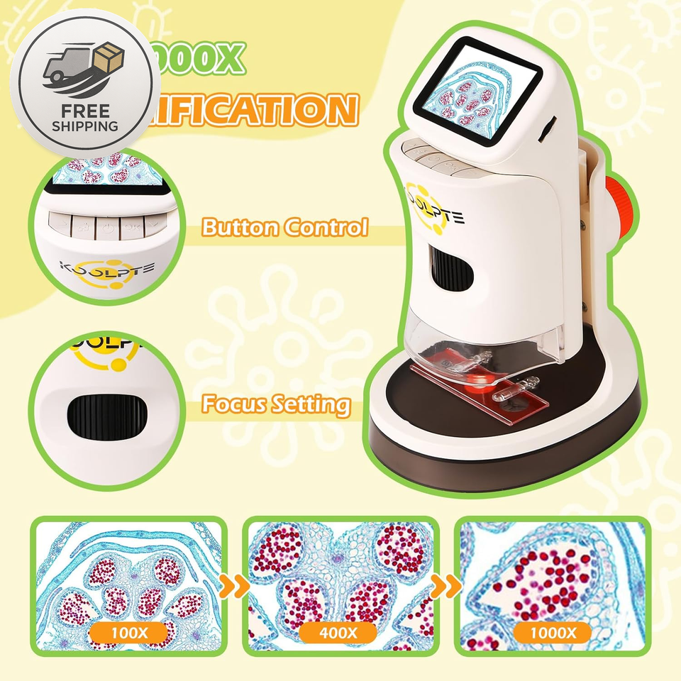 Microscope for Kids, 1000X HD Pocket Kids Microscope, 2.1'' LCD Screen ...