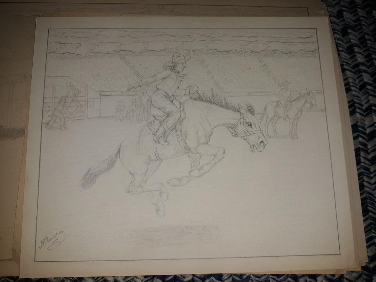 Rodeo Sketches Lot Ed Smyth, Wyoming (1916 1996), Rodeo Sketches,