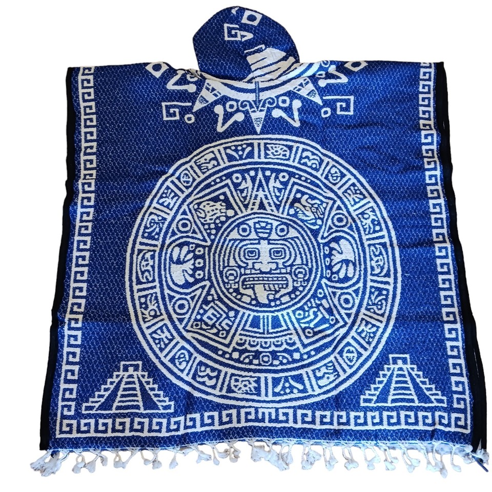 Mexican Pancho Blanket Jorongo Aztec Design Blue Color One Size | eBay