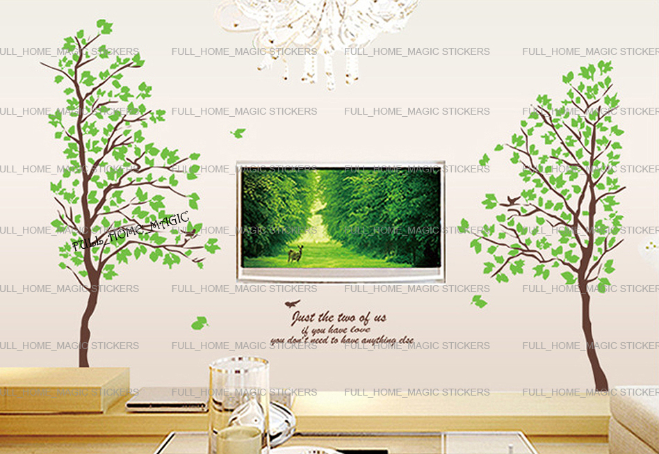 XLarge Green Twin Tree Wall Stickers Home Decor Living Room Decal Art ...