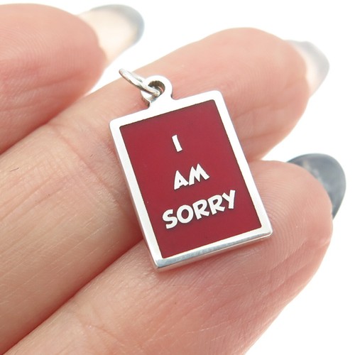 925 Sterling Silver Red Enamel "I Am Sorry" Minimalist Charm Pendant | eBay