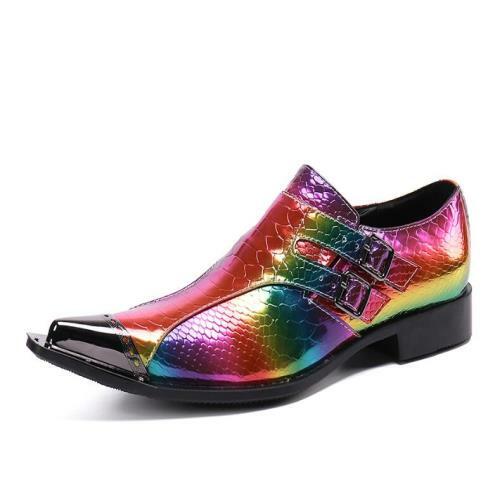 Men's Fashion Metal Heads Shoes Pointy Toe Grain Leather Party Bar ...