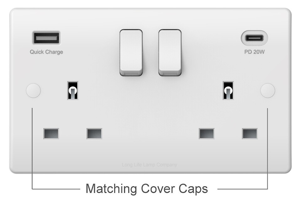 Double Wall Plug Socket 2 Gang 13A with USB C PD20W & Quick Charge ...