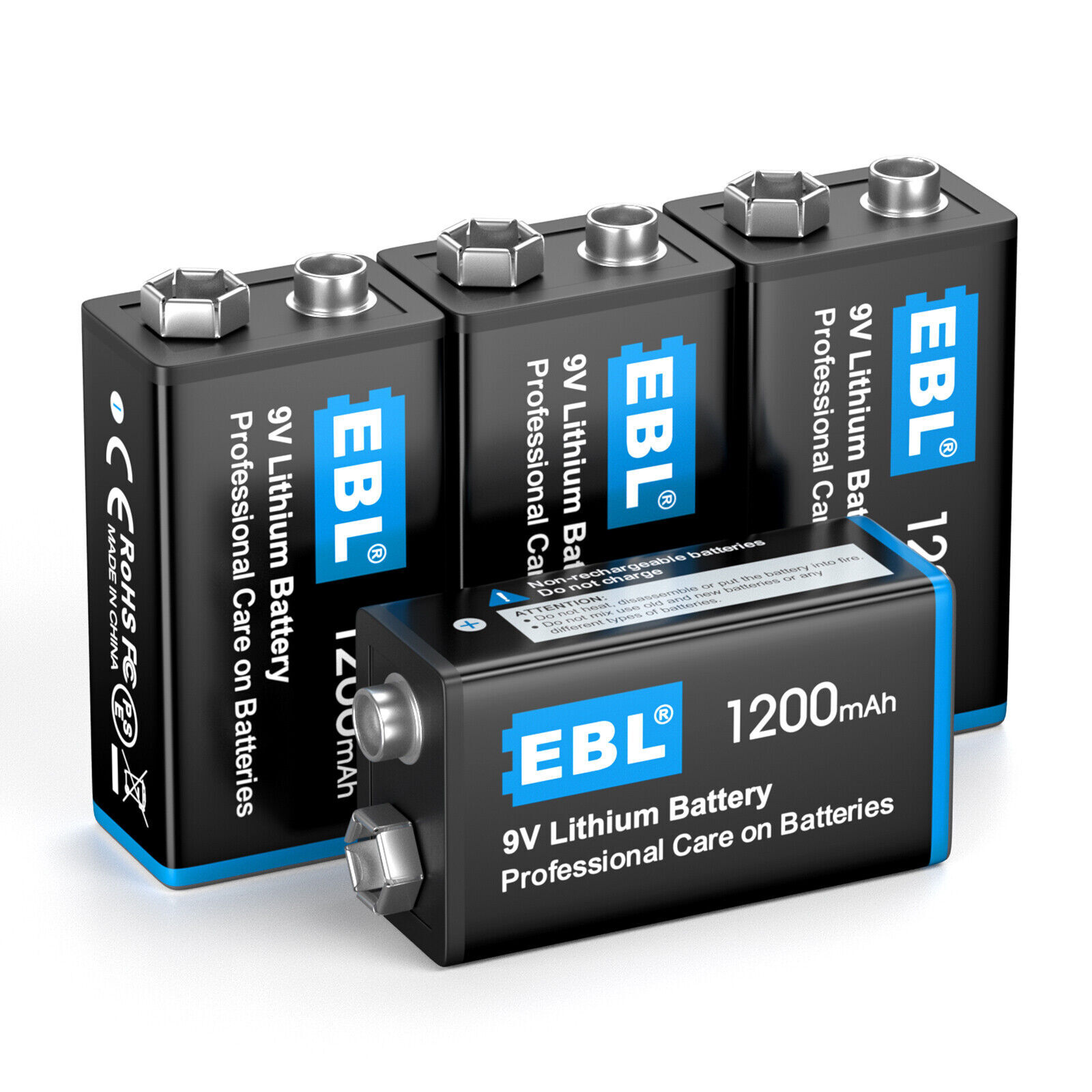 EBL 1200mAh 9V Lithium Batteries 9 Volt Longer Lasting Constant Volt ...