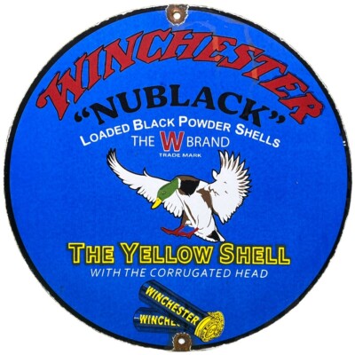 VINTAGE WINCHESTER PORCELAIN GUN SIGN RIFLE AMMO HUNTING SPORT GAS ...
