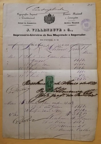 Brazil France printer typographer invoice - french consulate 1873 Rio ...