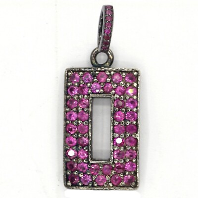 Rectangle Pave Ruby Charm 925 Oxidized Sterling Silver Ruby Pendant | eBay