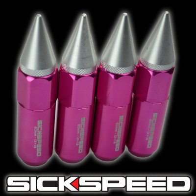 SICKSPEED 4 PC PINK/POLISHED SPIKED ALUMINUM LUG NUTS WHEELS/RIMS 12X1 ...