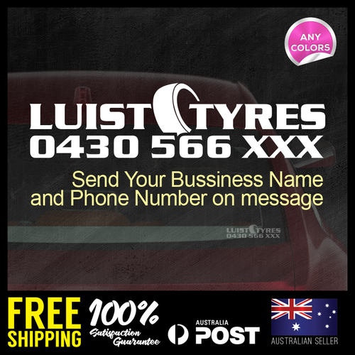 Bulk Pack Custom Tyres Business Name Phone Number Decals Stickers 145mm ...