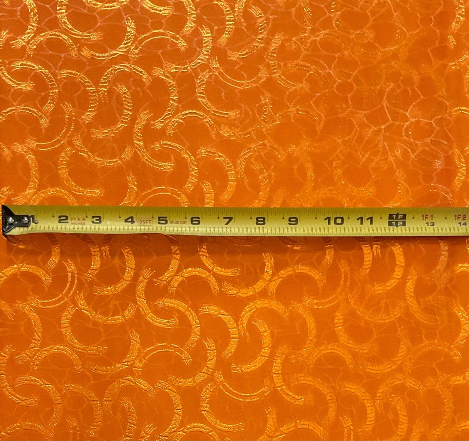 African Damask/ Metallic Jacquard/ Gele Fabric - Orange ‘Link Up’, ~2 ...