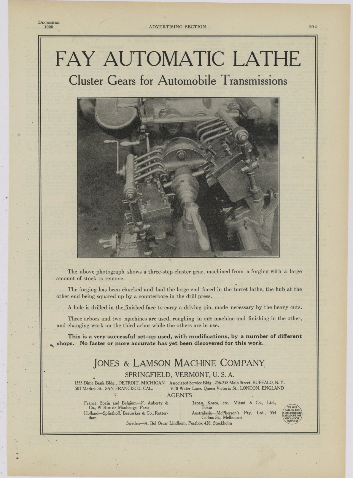 1920 Jones & Lamson Machine Co. Ad: Fay Automatic Lathe - Springfield ...