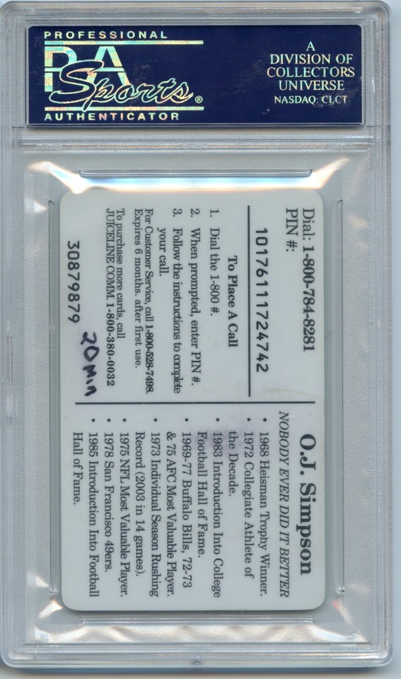 O.J. SIMPSON CALLING CARD PSA/DNA CERTIFIED AUTOGRAPHED AUTHENTIC AUTO ...