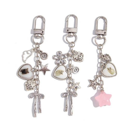 Pack of 3 Cats Shaped Keychains with Bowknot Details Alloy Metal Gift ...