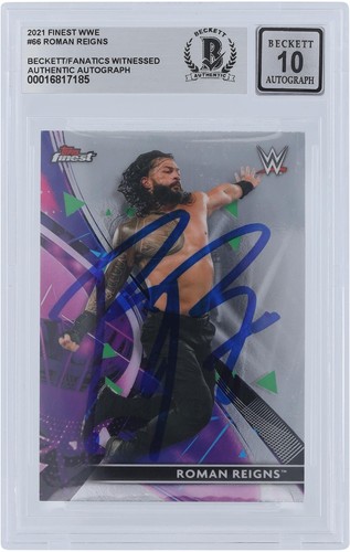 Roman Reigns WWE Signed 2021 Topps Finest #66 Beckett Fanatics ...