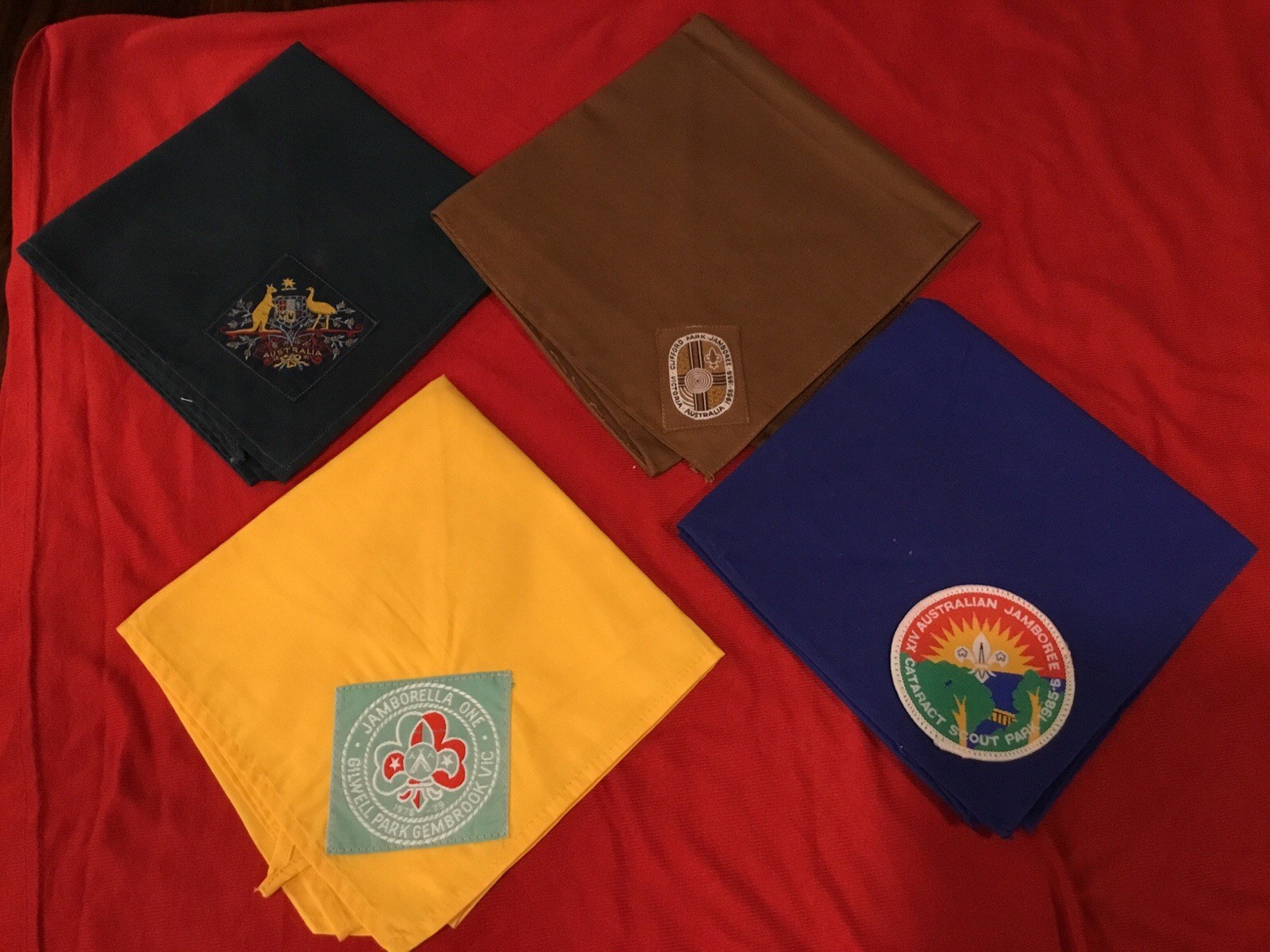 Boy Scouts of Australia 4 PCs neckerchiefs 55/56 jamboree Gilwell Park ...